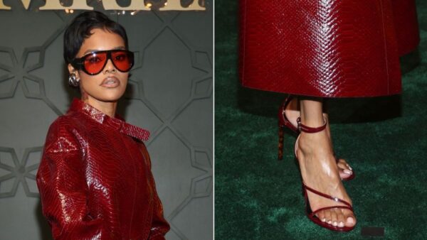 Teyana Taylor Leans Into Textural Ruby Red With Tom Ford Ankle Strap ...